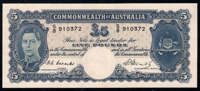 Australian 5 Pounds banknote 1949 King George VI|World Banknotes ...