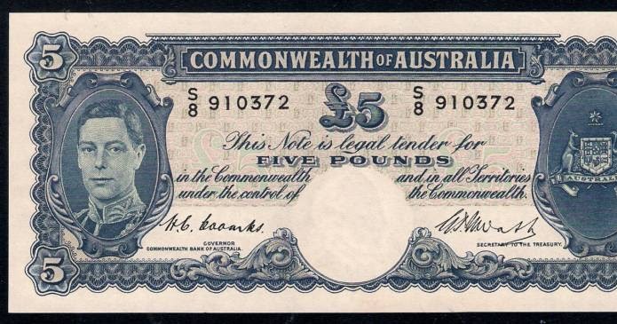 Australian 5 Pounds banknote 1949 King George VI|World Banknotes ...