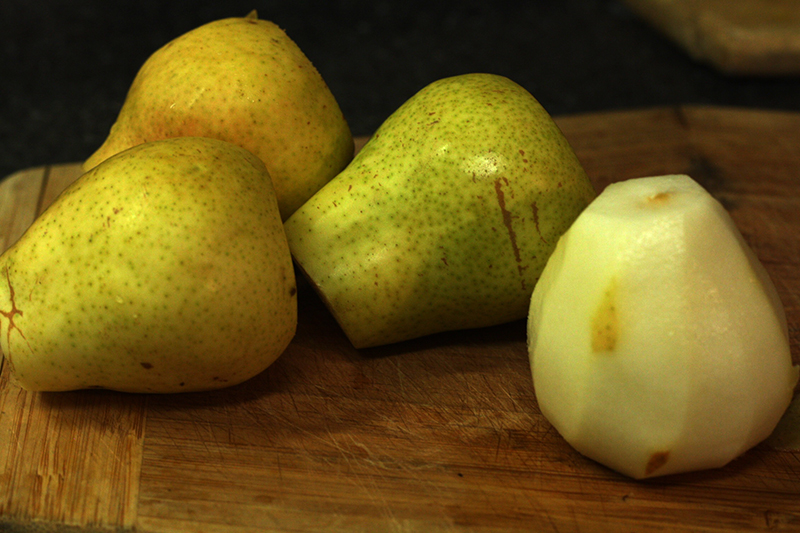 Pears poached in cardamom infused sweet Riesling (white) wine