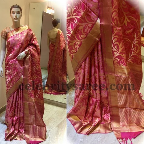 Lotus Flowers Bridal Silk Sari - Saree Blouse Patterns