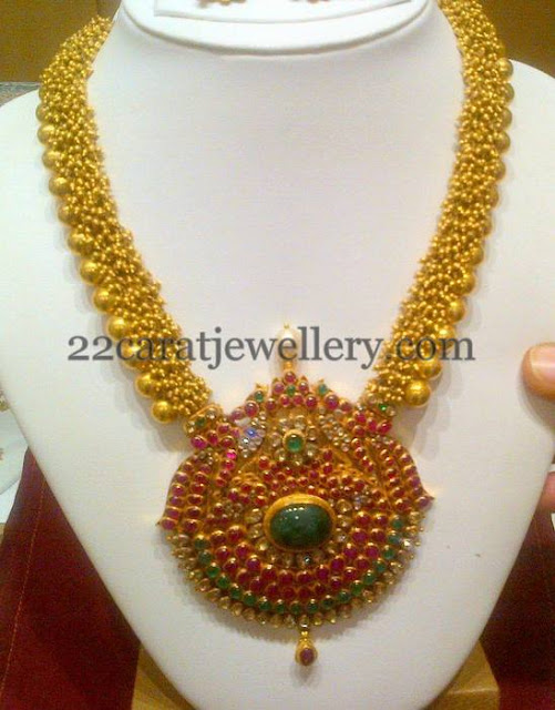 Antique Long Chain with Ruby Pendant - Jewellery Designs