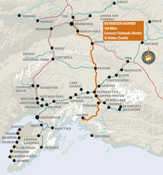 Maps of Alaska Roads By Bearfoot Guides: Map of Richardson Highway, Alaska