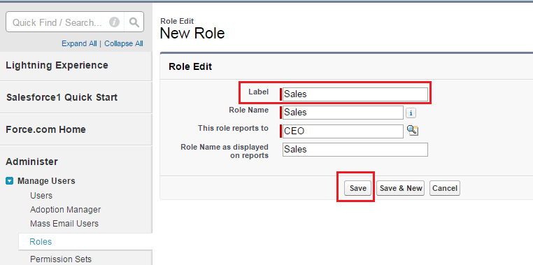 Create a Role in Salesforce