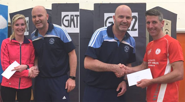 Winners Sharon Rynne and John Meade receiving their prizes