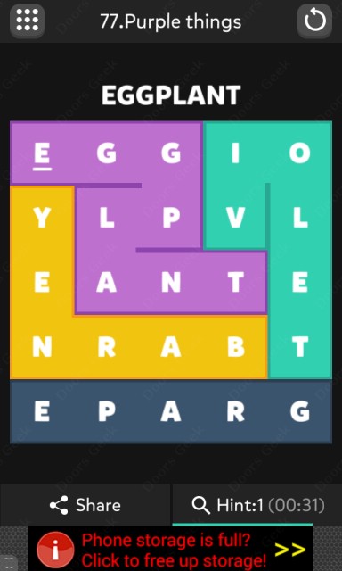 Words Block! - Level 77 (Purple things) ~ Doors Geek
