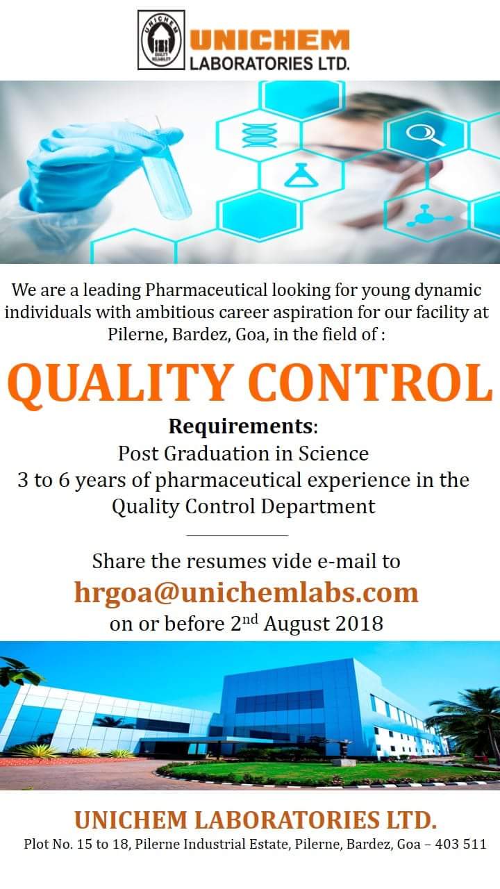 Opening in Unichem Laboratories