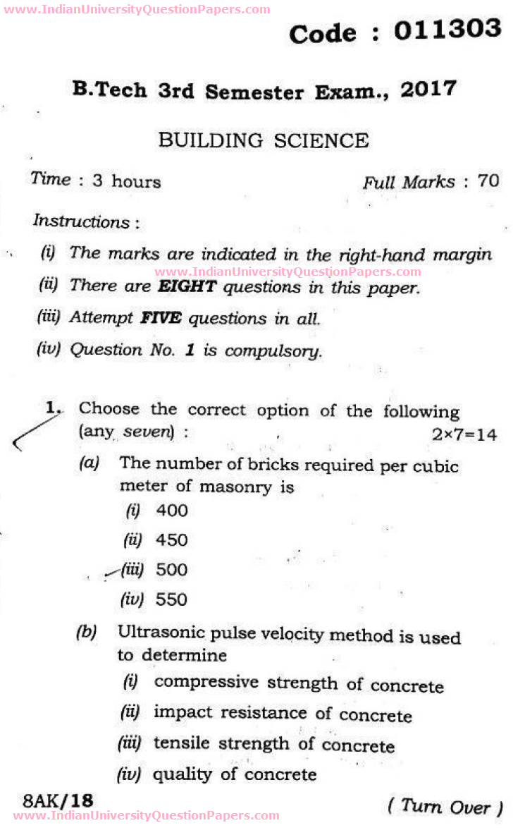 011303 Building Science B.Tech AKU Bihar 2017 Question Paper ...