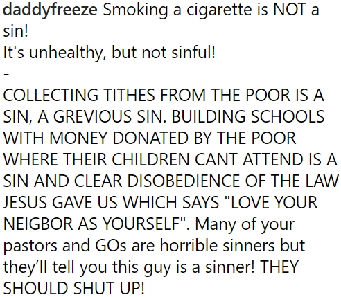 Daddy Freeze Shares Bible Verses, Says Smoking Cigarette & Tobacco ...