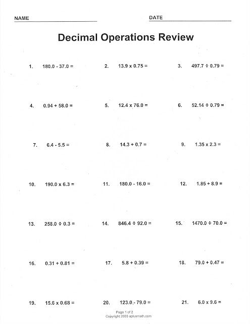 Mrs. White's 6th Grade Math Blog: DECIMAL OPERATIONS REVIEW