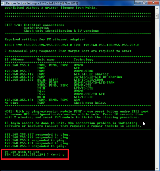 Restore Factory Setting in Nokia SRAN on FSMF