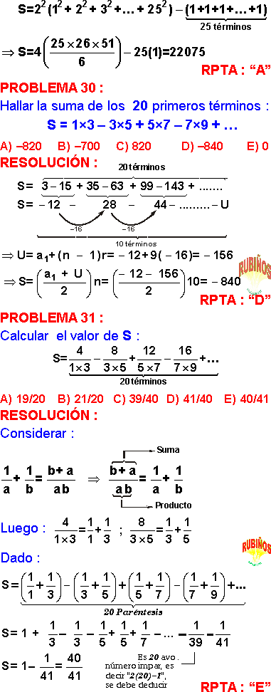 SERIES Y SUMAS NOTABLES SUMATORIAS PROBLEMAS RESUELTOS DE HABILIDAD ...