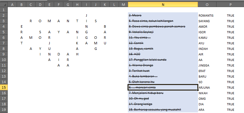 Membuat TTS (Teka-Teki Silang) di Excel - ExcelPix