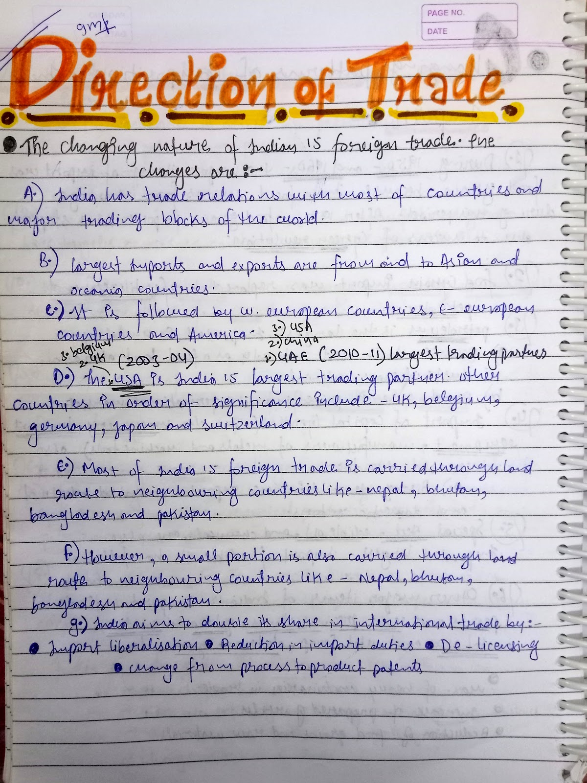 Handwritten Notes of International Trade -[geography] class 12th ...