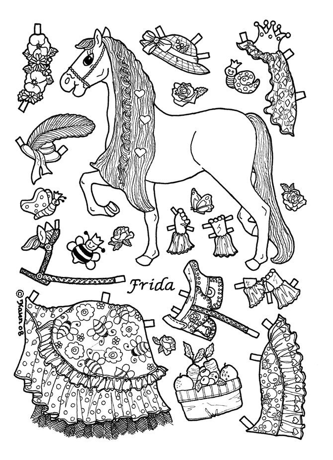 Karen`s Paper Dolls: Horses 1-8 Paper Dolls to Colour. Heste 1-8 ...