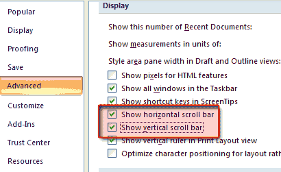 CARA MEMUNCULKAN DAN MENYEMBUNYIKAN SCROLL BAR DI MS WORD 2007