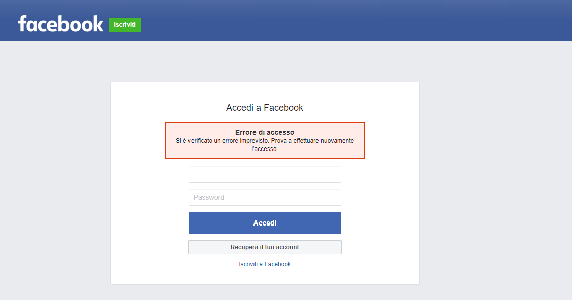 Facebookdown | Logout automatico e impossibile recuperare/accedere account