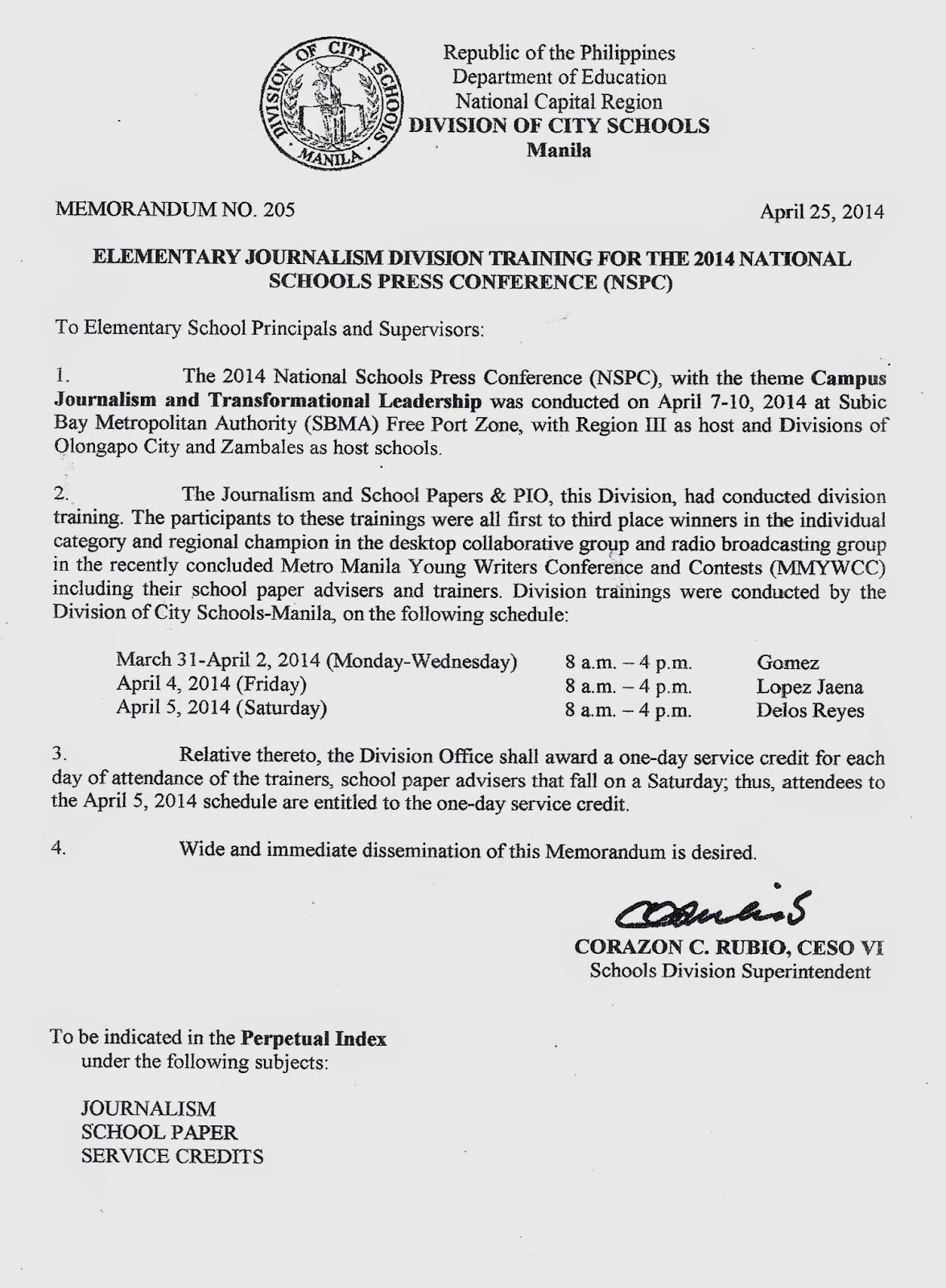 Department of Education Manila: Division Memorandum No. 205 ...