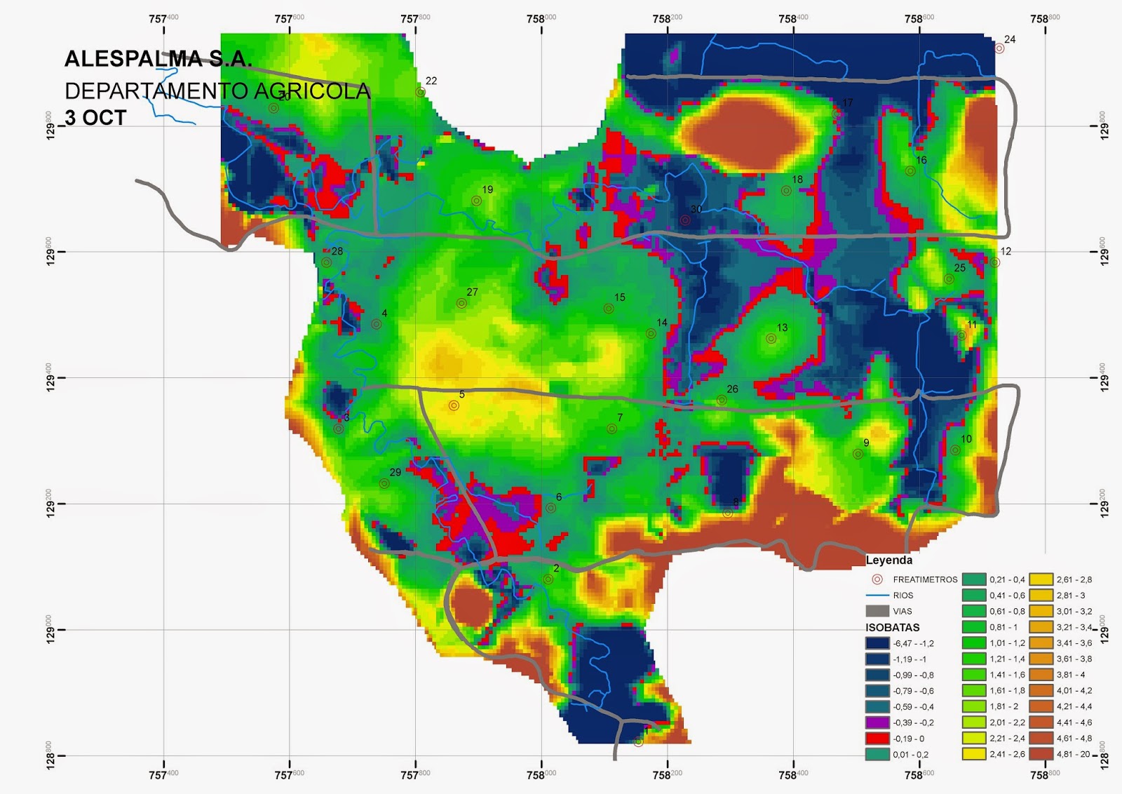 Geoestadística en Agronomía: Isóbata de la profundidad de agua