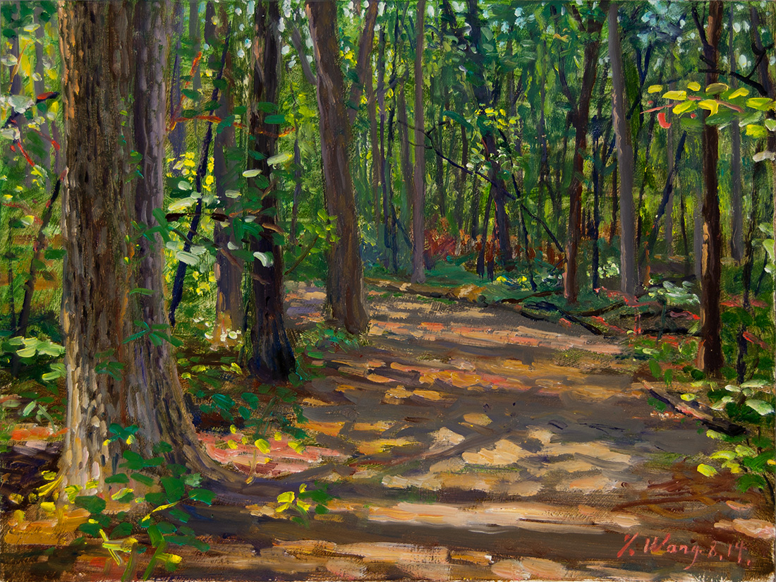 Wang Fine Art: a path in the wood sunlight plein air landscape ...