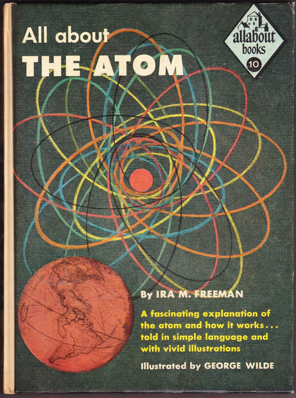 Papergreat: Book cover and alarming endpapers: "All About the Atom"