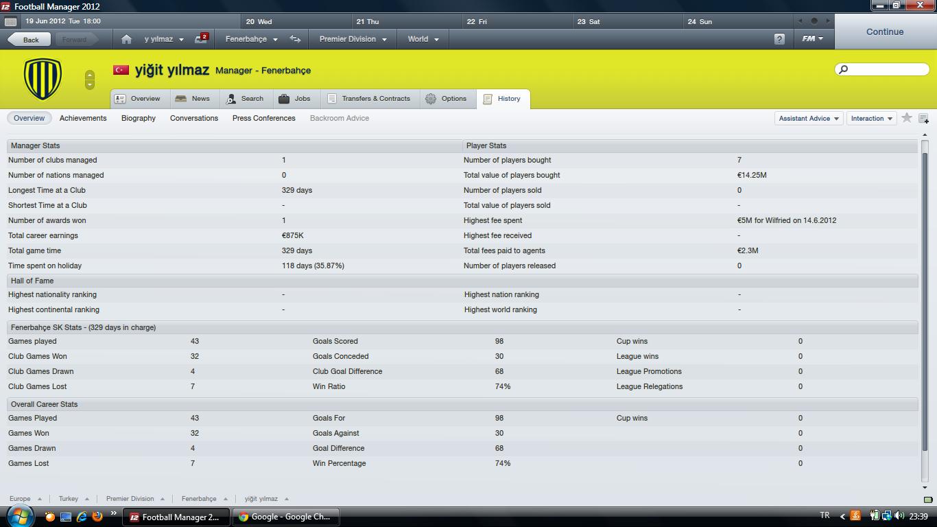 Yiğit Yılmaz: Football Manager 2012 / Fenerbahçe İle İlk Sezonum