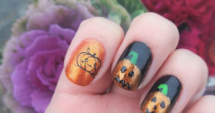 Easy, freehand Halloween pumpkin nail art!