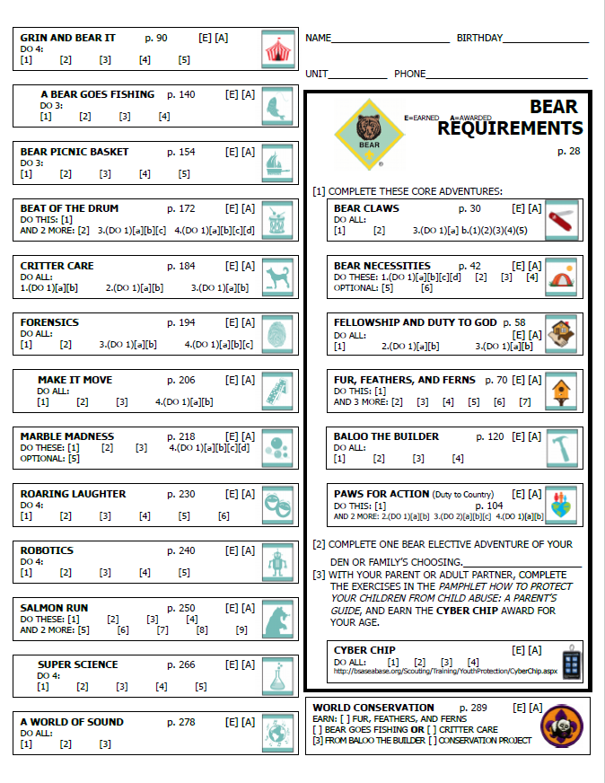 Kara's Cub Stuff: Forms for new cub program