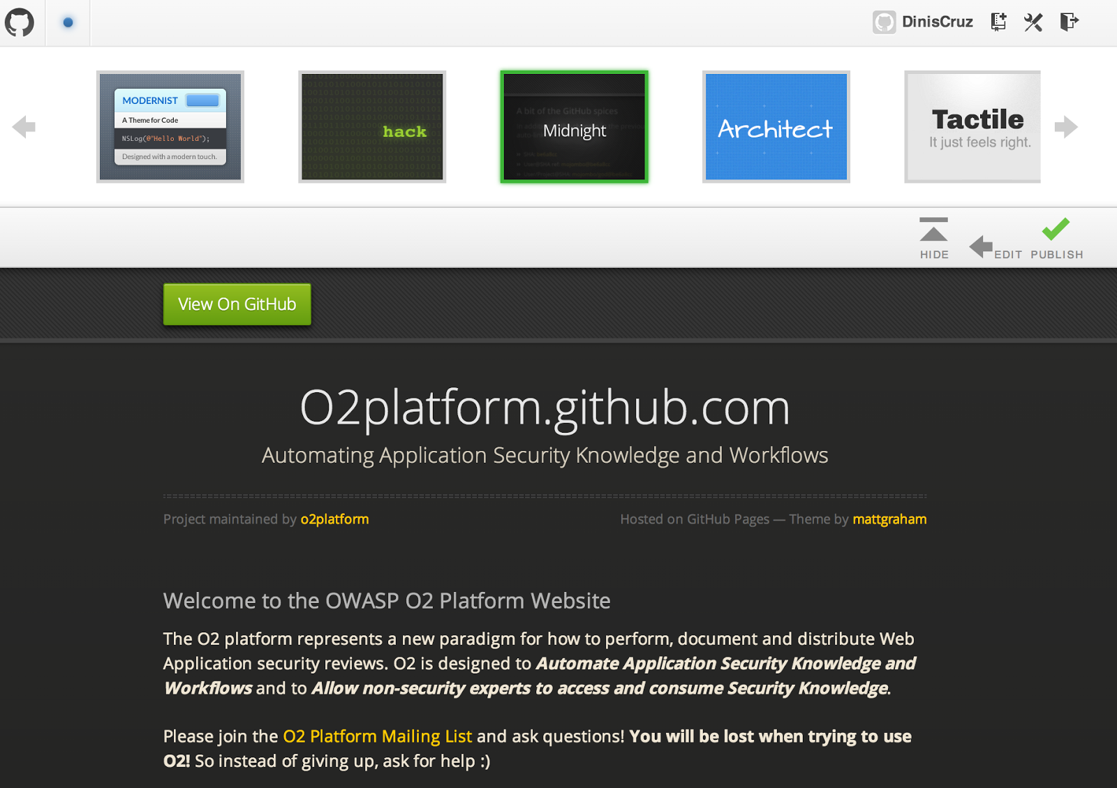 Dinis Cruz Blog: Creating o2platform.com website using GitHub Pages (with screenshots of all ...