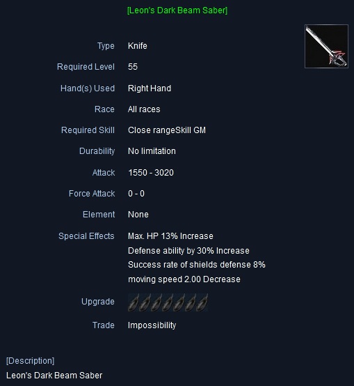 Leon's Dark Beam Saber - Guide RF Online