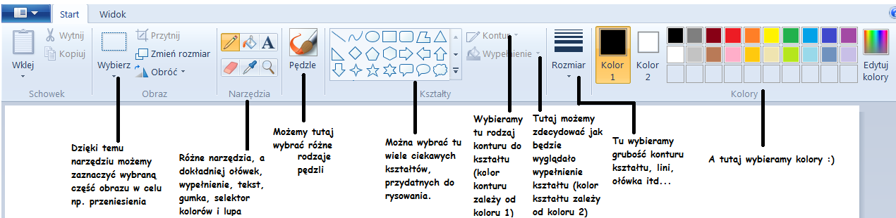 Paint =): Narzędzia, kształty itp...