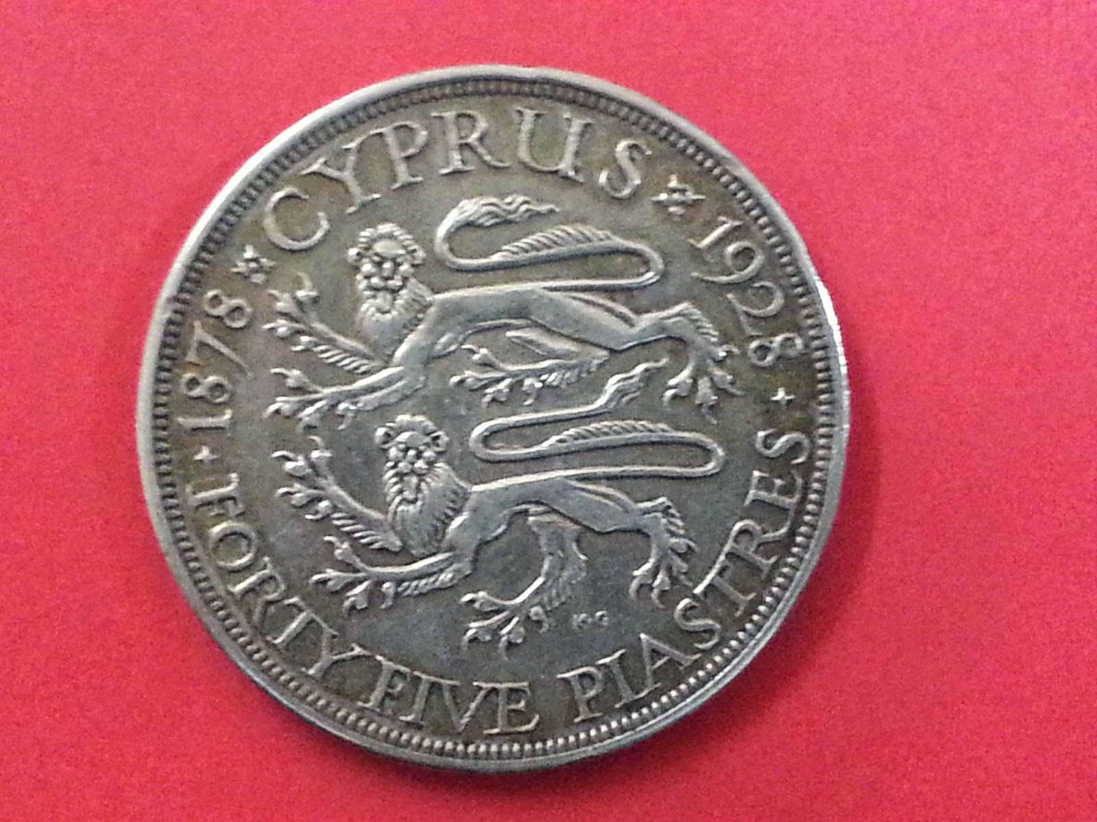 cyprus coins: CYPRUS 45 PIASTRES 1928 KING GEORGE V 50TH ANNIVERSARY ...