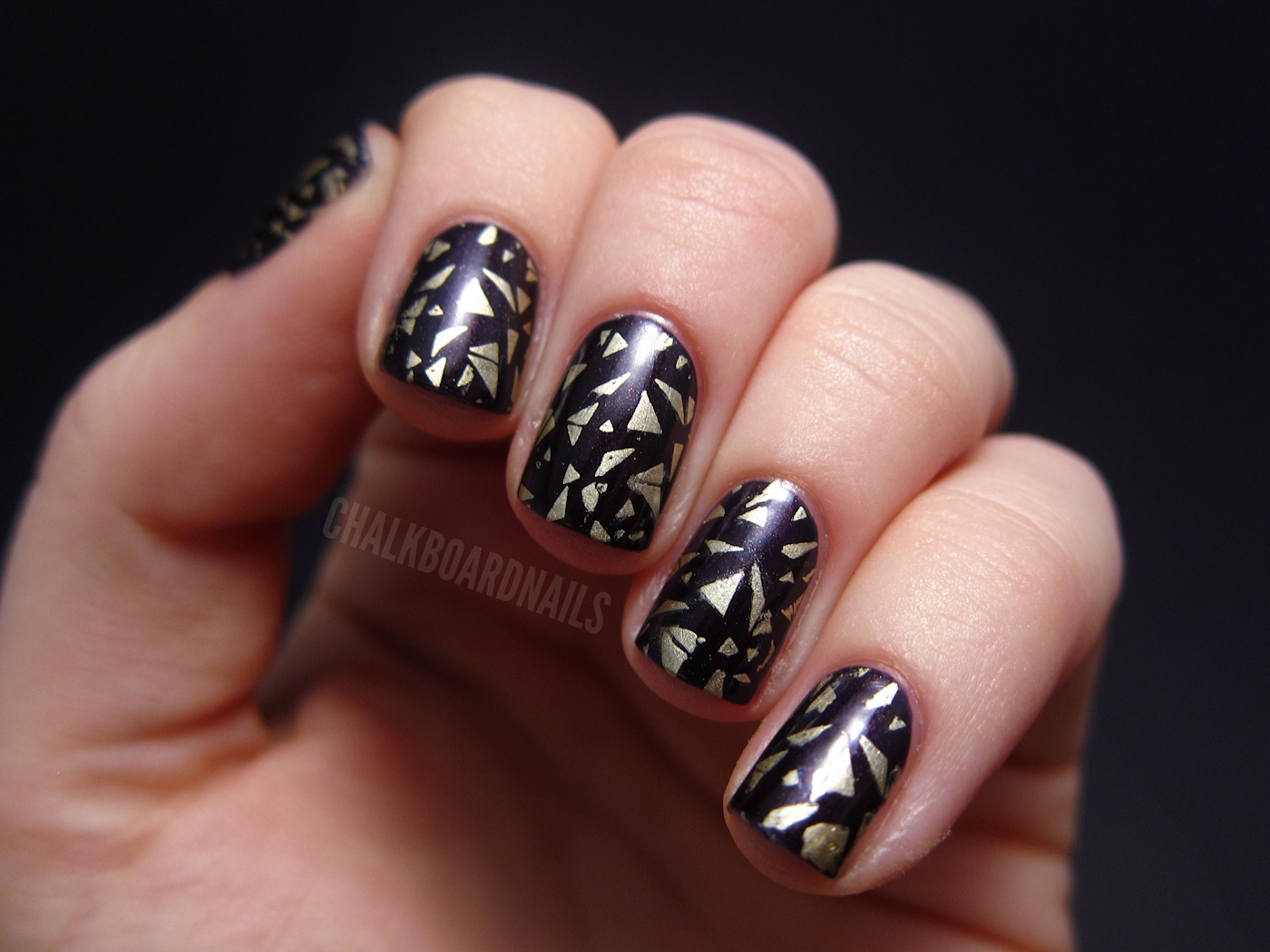 Shiny Triangle Stamping | Chalkboard Nails | Phoenix, Arizona Nail Artist