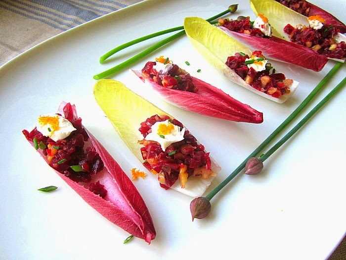 Beet Tartare in Endive Spears
