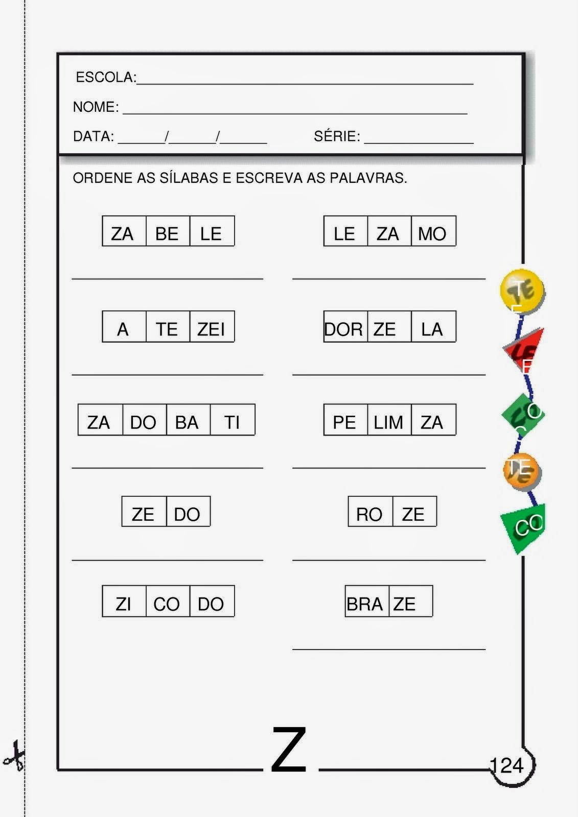 Atividades com a letra Z para Alfabetização