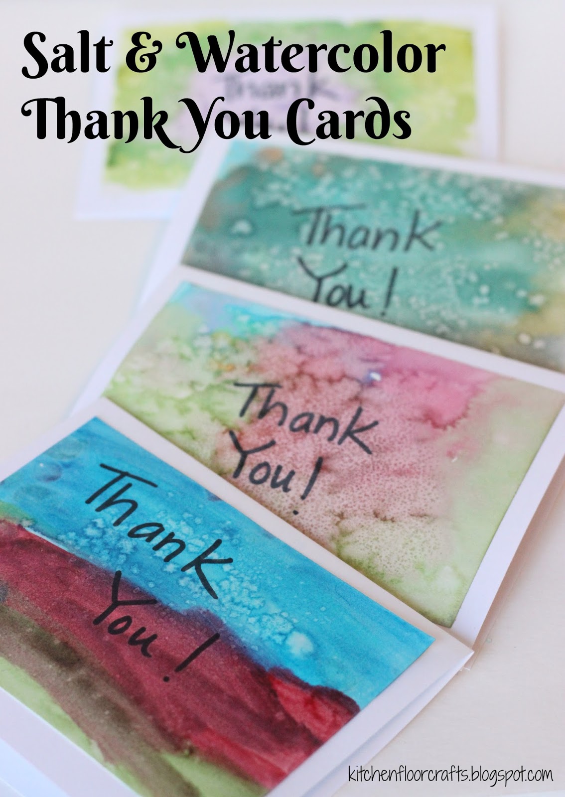Kitchen Floor Crafts: Salt and Watercolor Thank You Cards