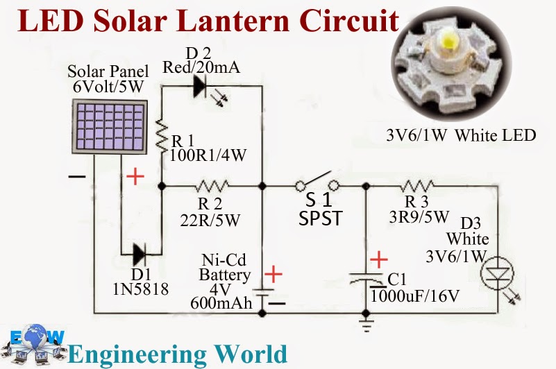 Engineering World: Diagram of LED Solar Lantern Circuit (Portable)