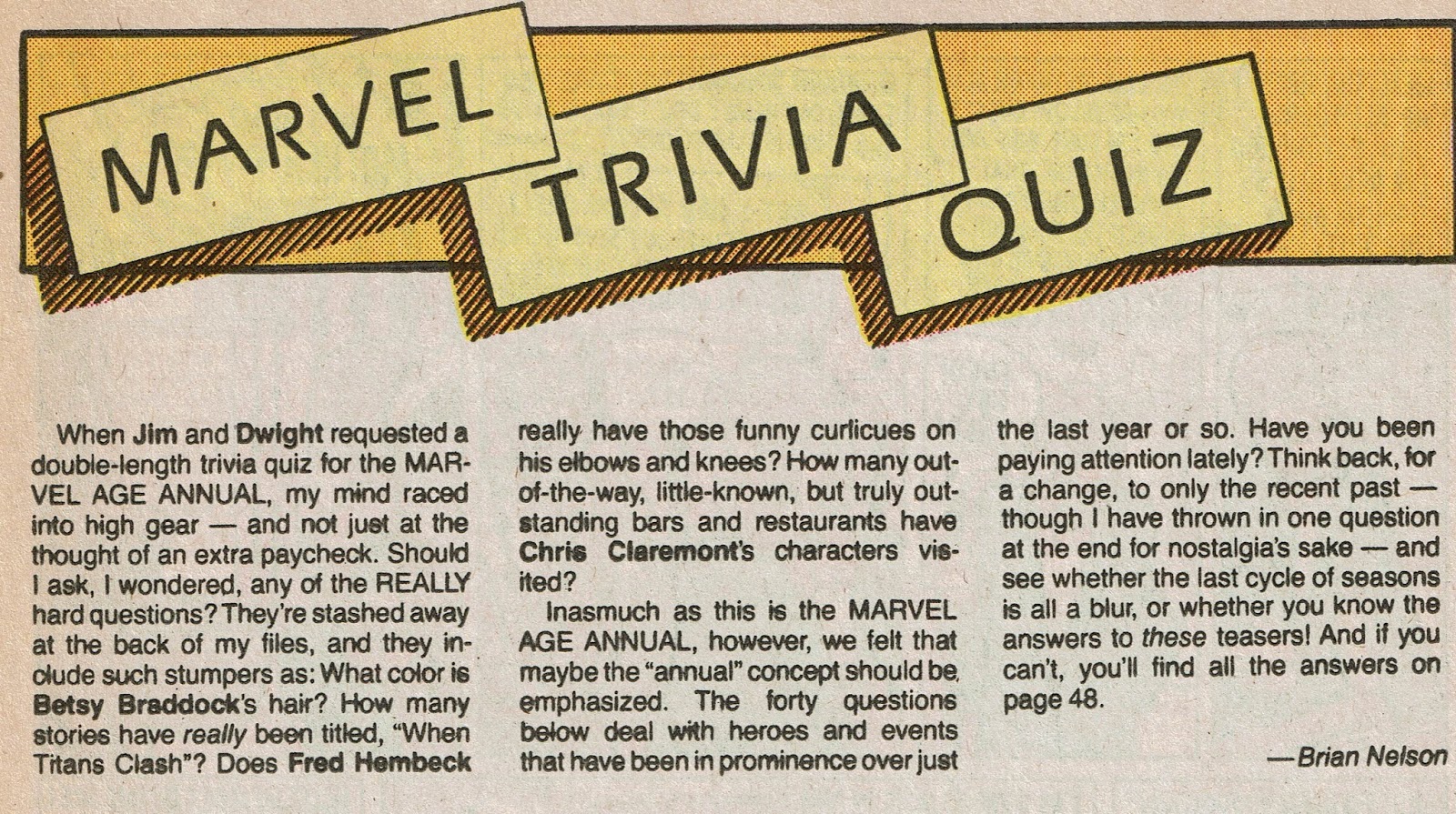 Slay, Monstrobot of the Deep!!: Marvel 1987 Quiz Time!!