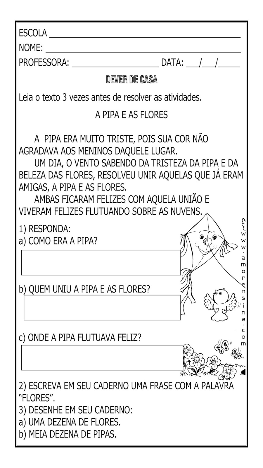 Para casa- interpretação ~ Atividades