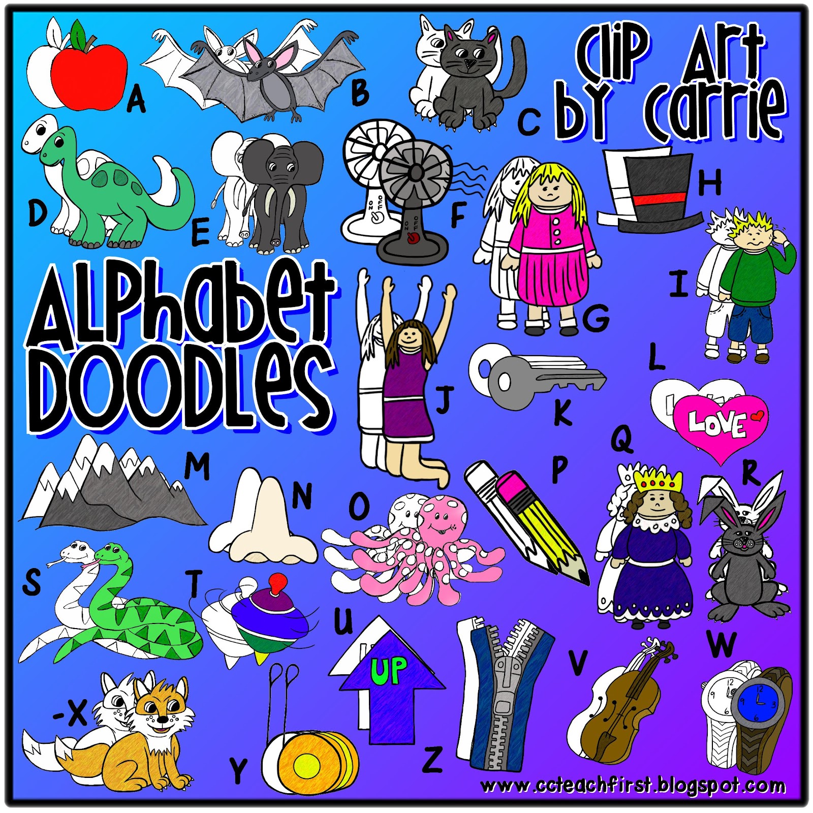 Clip Art by Carrie Teaching First: Alphabet Doodles digital clip art w ...