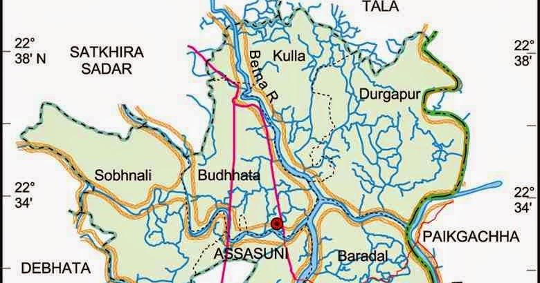 Assasuni Upazila Map, Satkhira District, Bangladesh