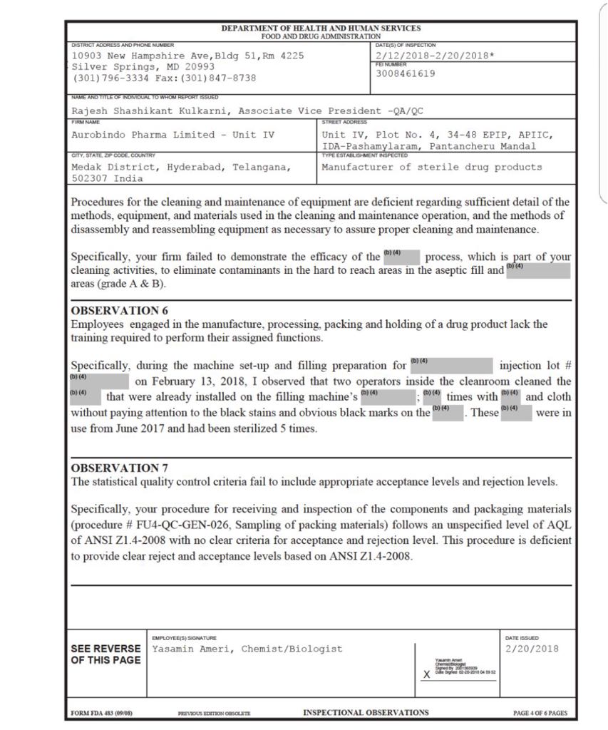 Pharma minutes: Audit report: USFDA issued Nine 483s to Aurobindo Unit-4