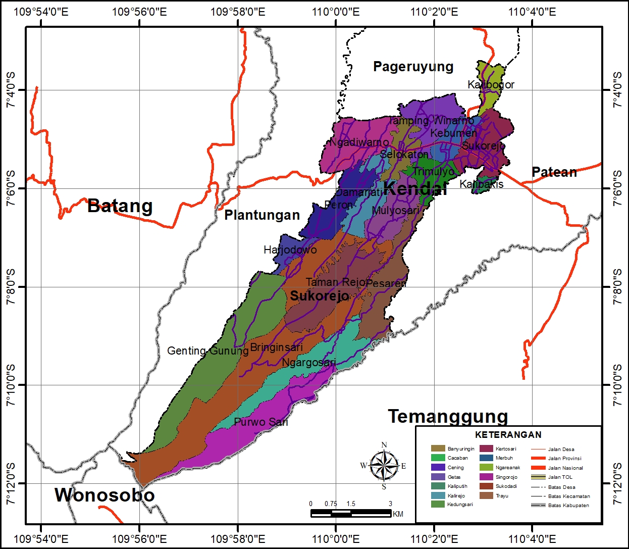 Peta Administrasi Kecamatan Sukorejo, Kabupaten Kendal ~ NeededThing