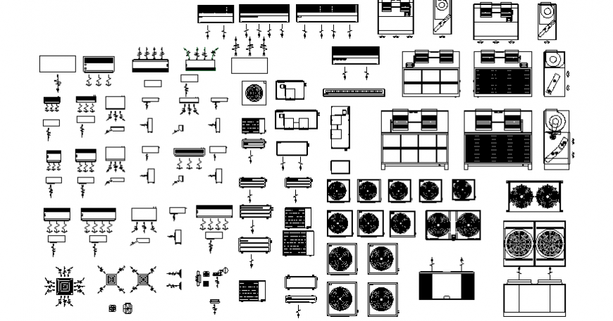 FAN COIL UNIT MULTIPLE BLOCKS AND SPARE-PARTS CAD DRAWING DETAILS DWG FILE