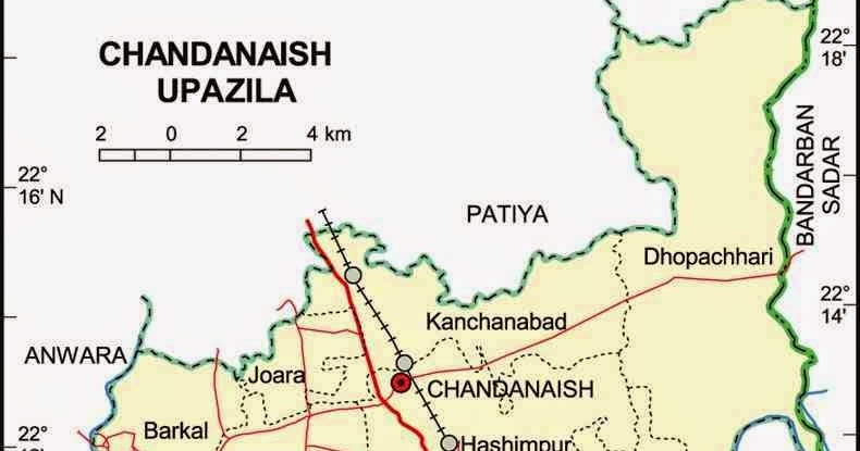 Chandanaish Upazila Map, Chittagong District, Bangladesh