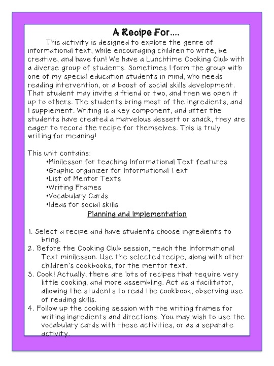 Read~Write~Create : Cooking Club~ Informational Text
