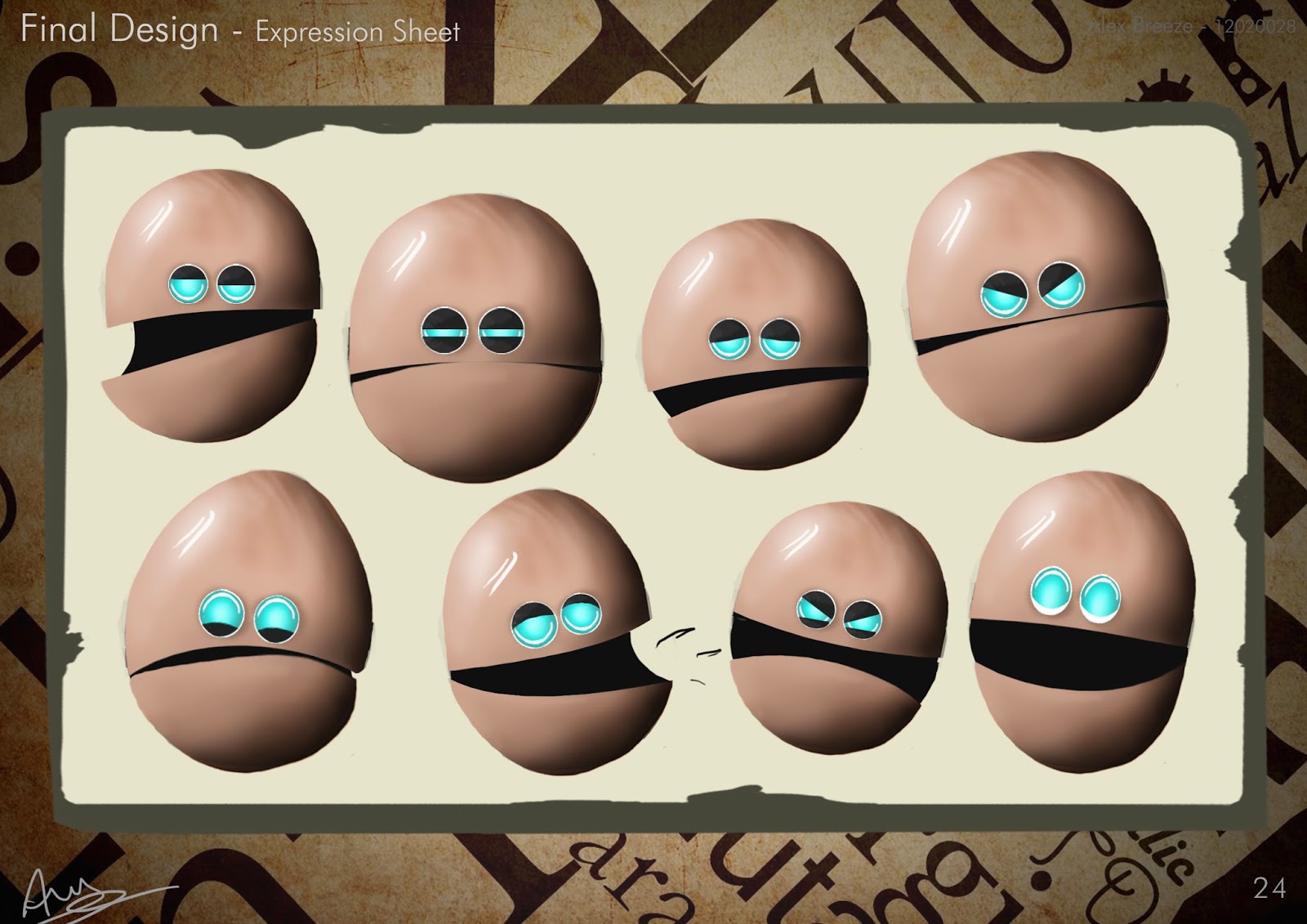 Alex Breeze Animation: Final Robot Design - Expression Sheet
