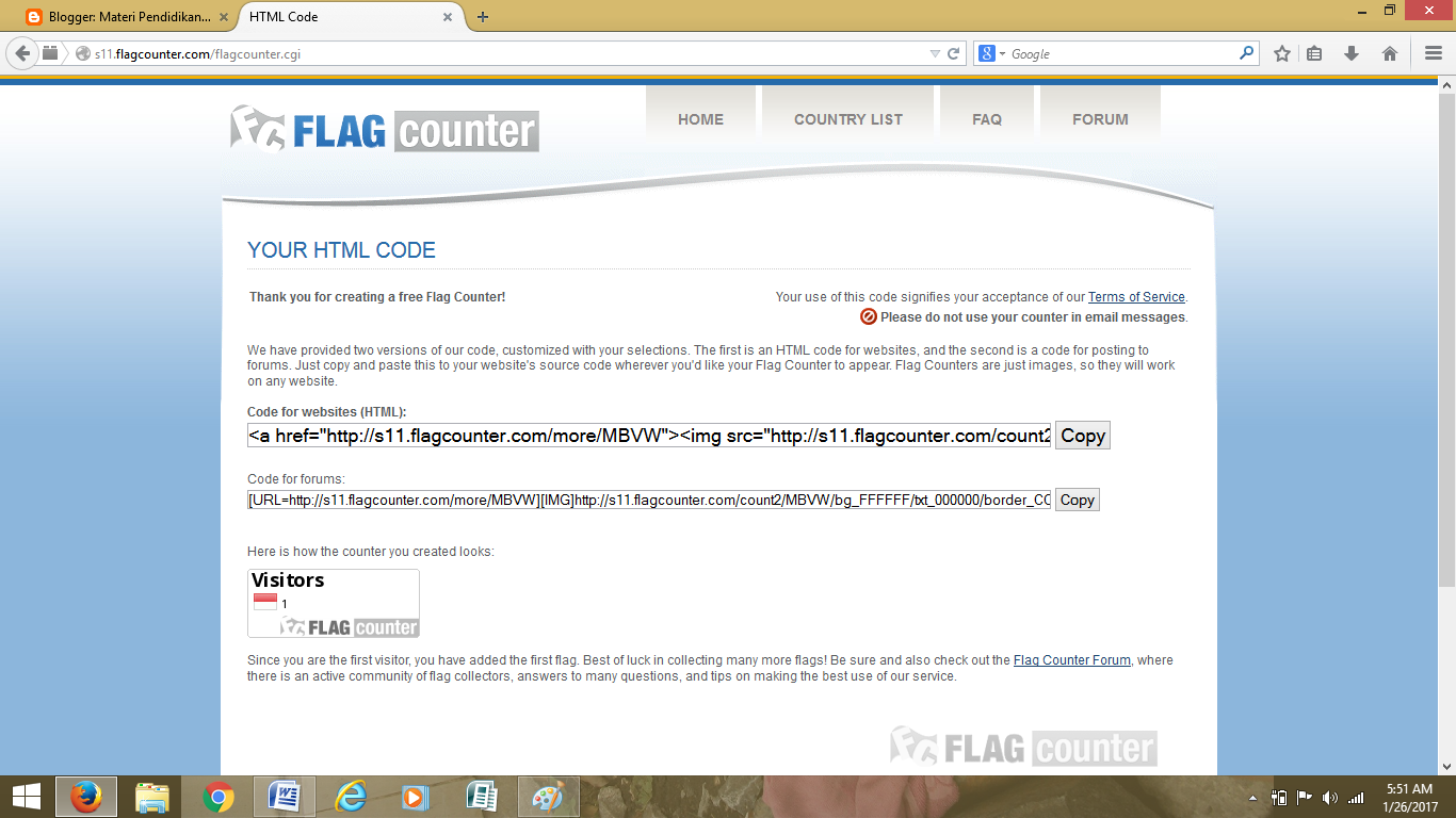 cara menggunakan flag counter pada blog | Materi Pendidikan