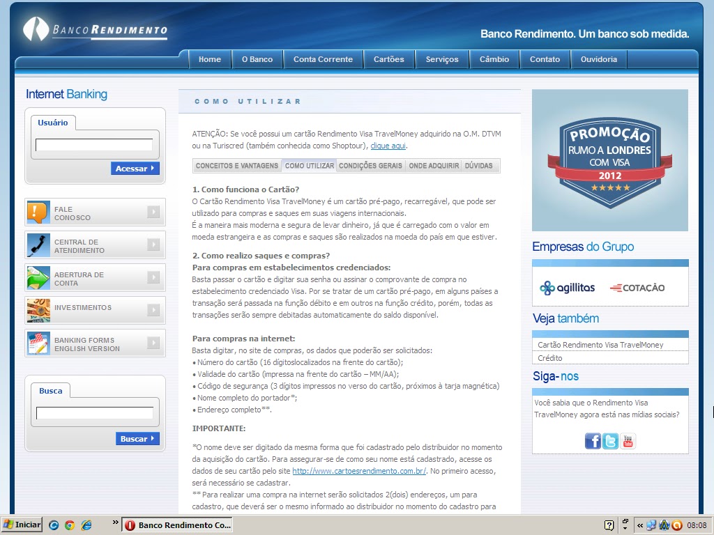 Cia. dos Cartões: CARTÃO DE DÉBITO - BANCO RENDIMENTO