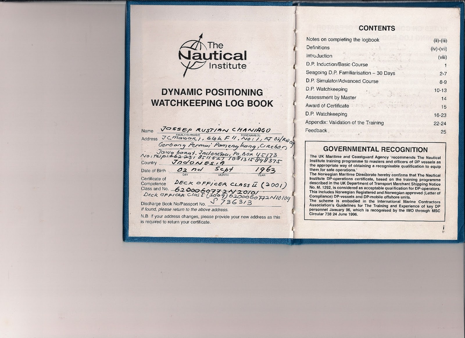 private document jrc: dp log book