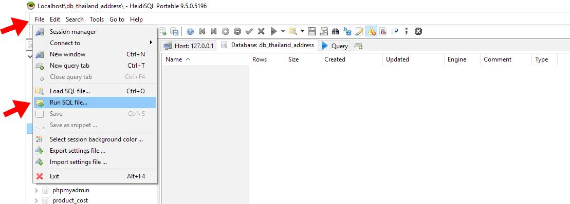 HeidiSQL การ Import ฐานข้อมูลจากไฟล์ SQL